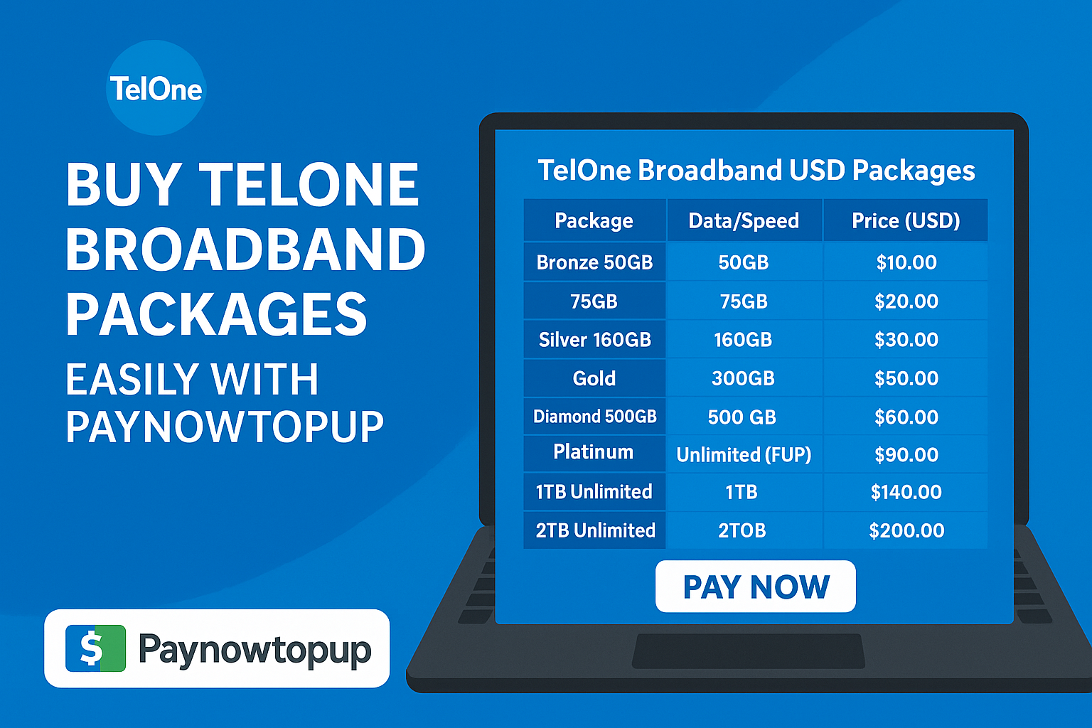 Buy TelOne Internet Packages/Bundles Online with Paynowtopup: USD & ZIG Options Available ...